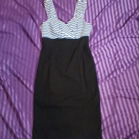 Hot Topic | Dresses | Black White Stripe Pin Up Rockabilly Goth Pencil ...